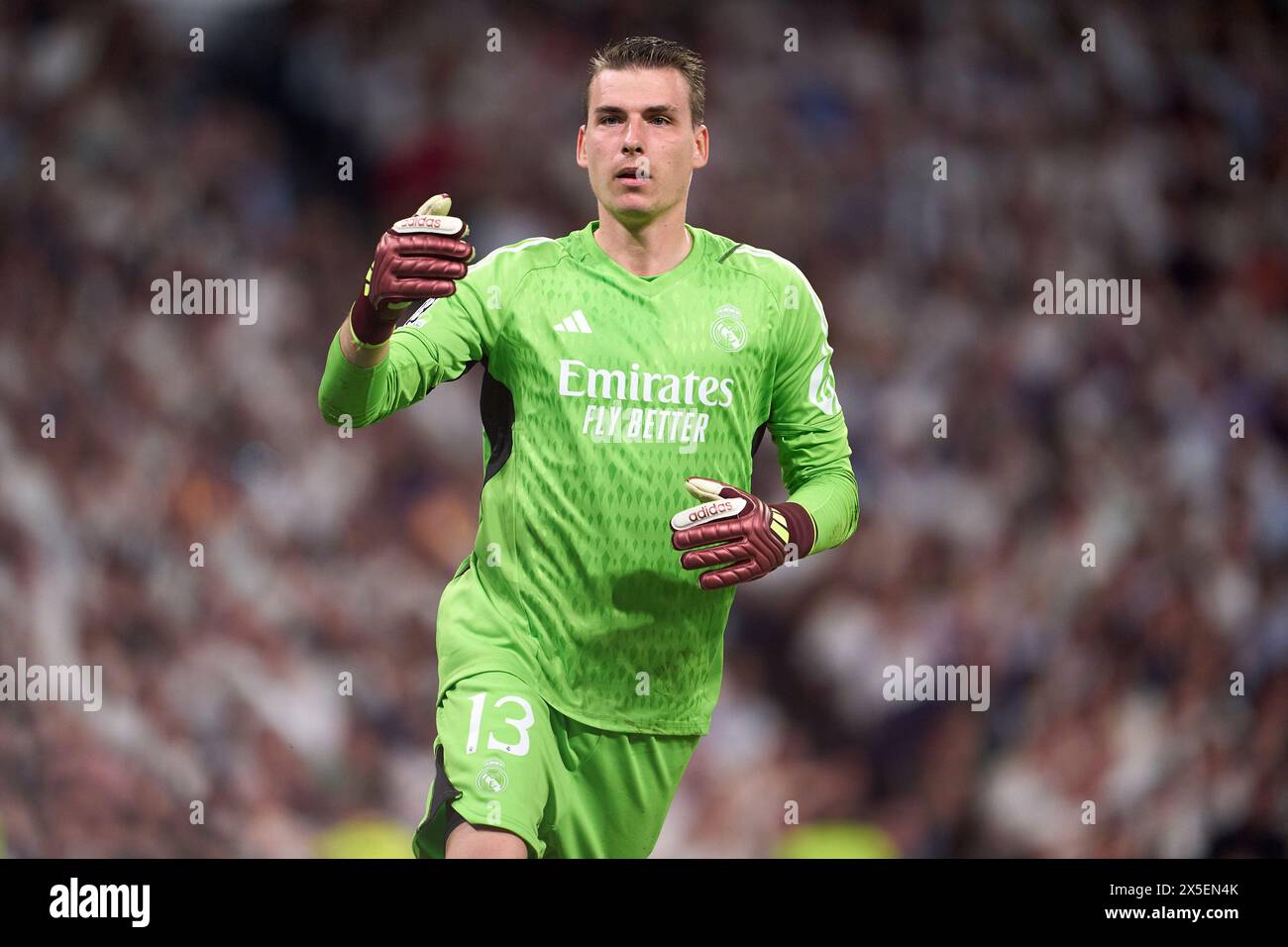 Andriy Lunin of Real Madrid looks on during the UEFA Champions League ...