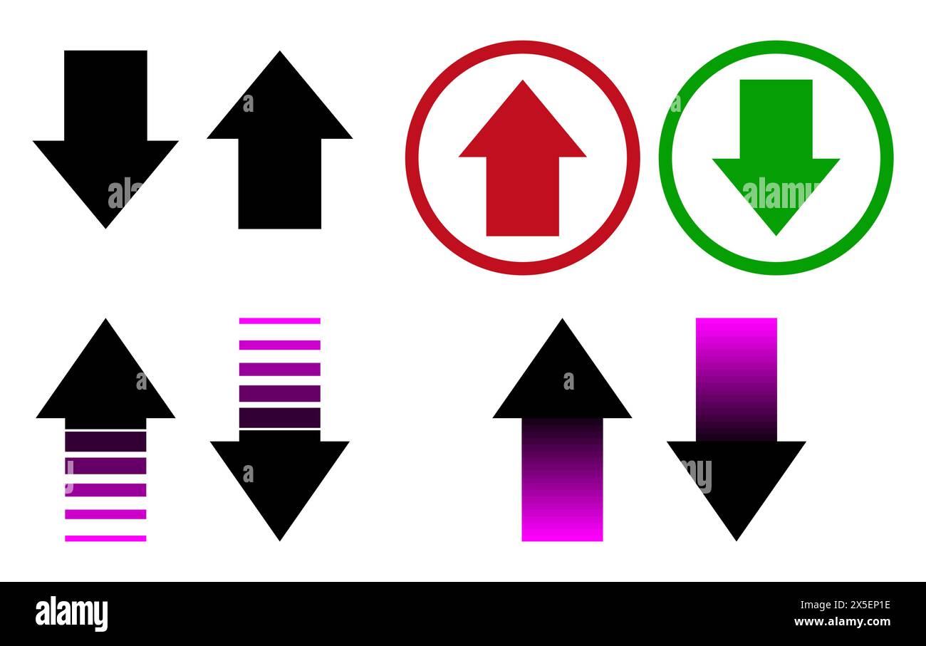 Up and down arrow, Push and Pull round warning direction arrow icons ...