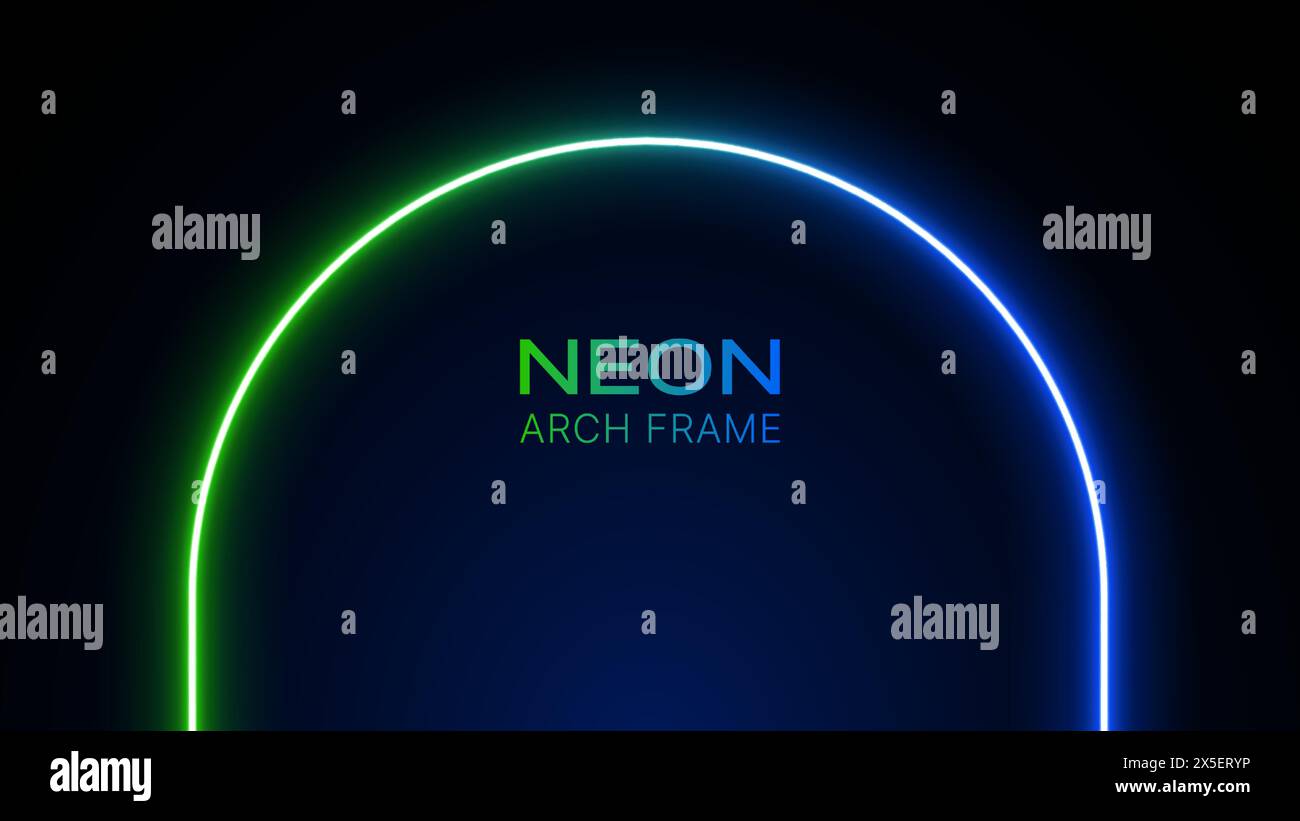 Neon light arch. Laser arc blue and green. Led circle shape on a black ...