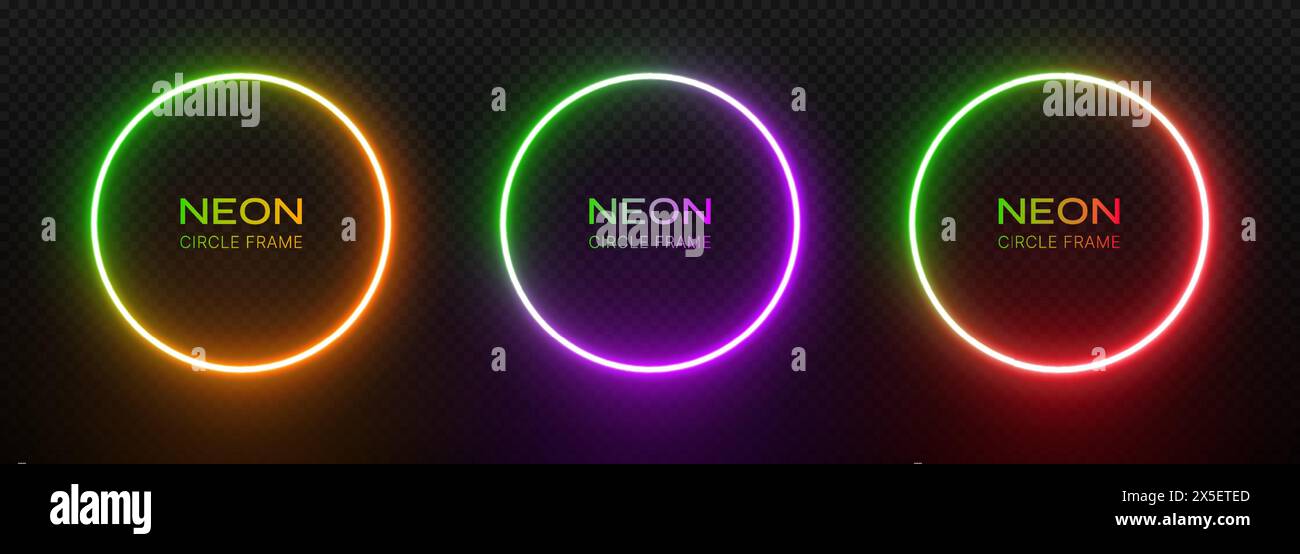 Neon round frame. Gradient light circle. Led ring glow. Laser spheres ...