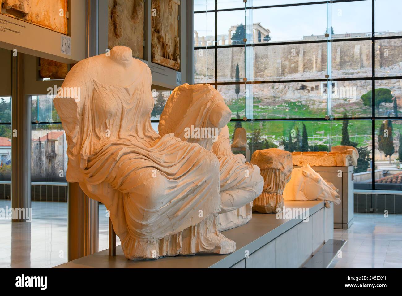 Interior view of an ancient marble statue from the East pediment of the Parthenon of a female ...