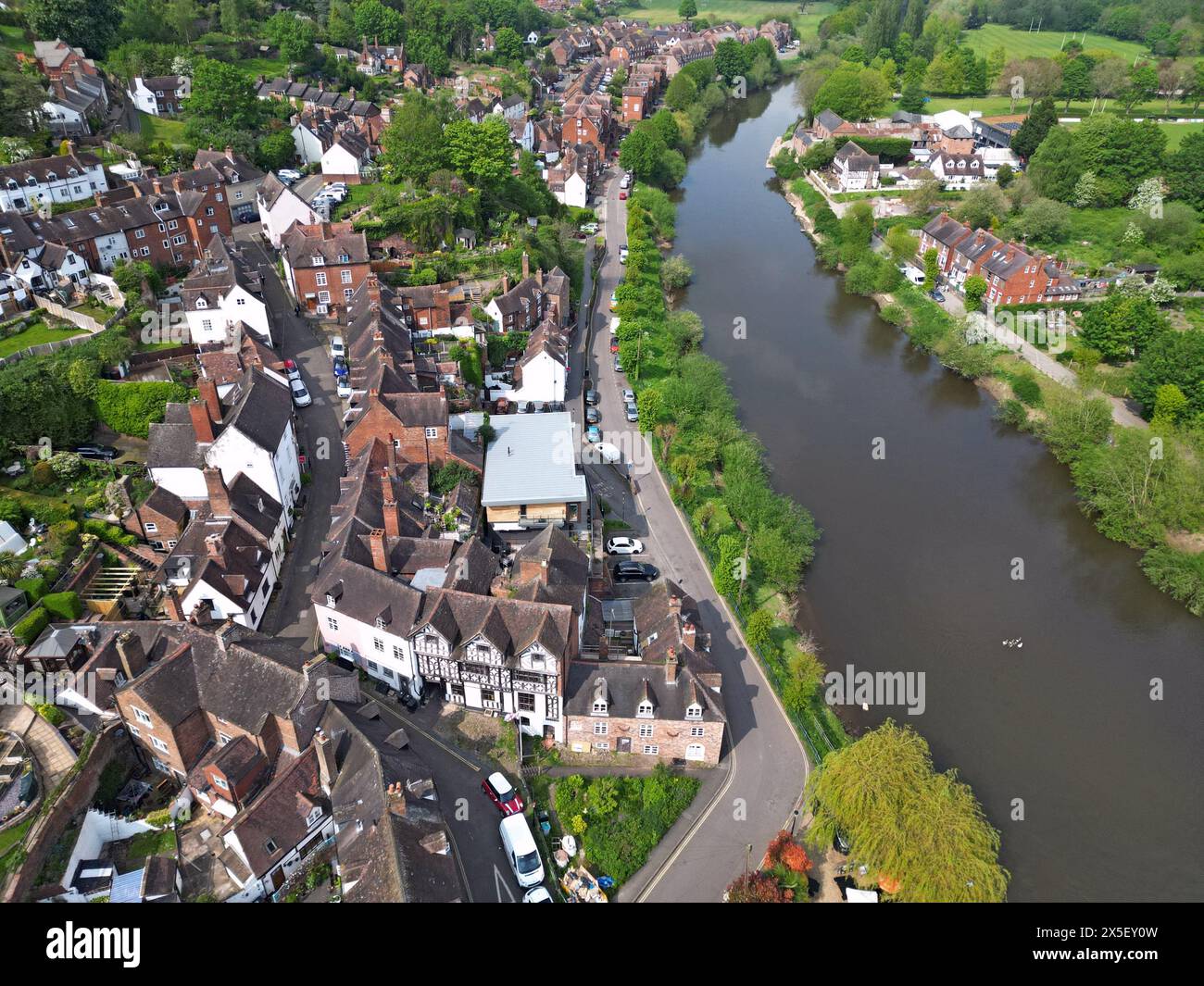 Drone aerial photo of the town and River Severn at Bridgnorth ...