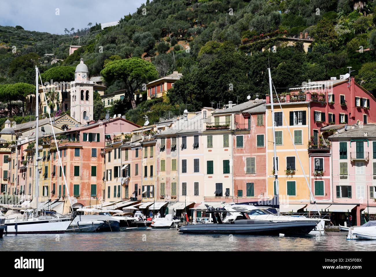 Boats in Harbour and Pretty Pastel Coloured Buildings, Portofino, Genoa ...
