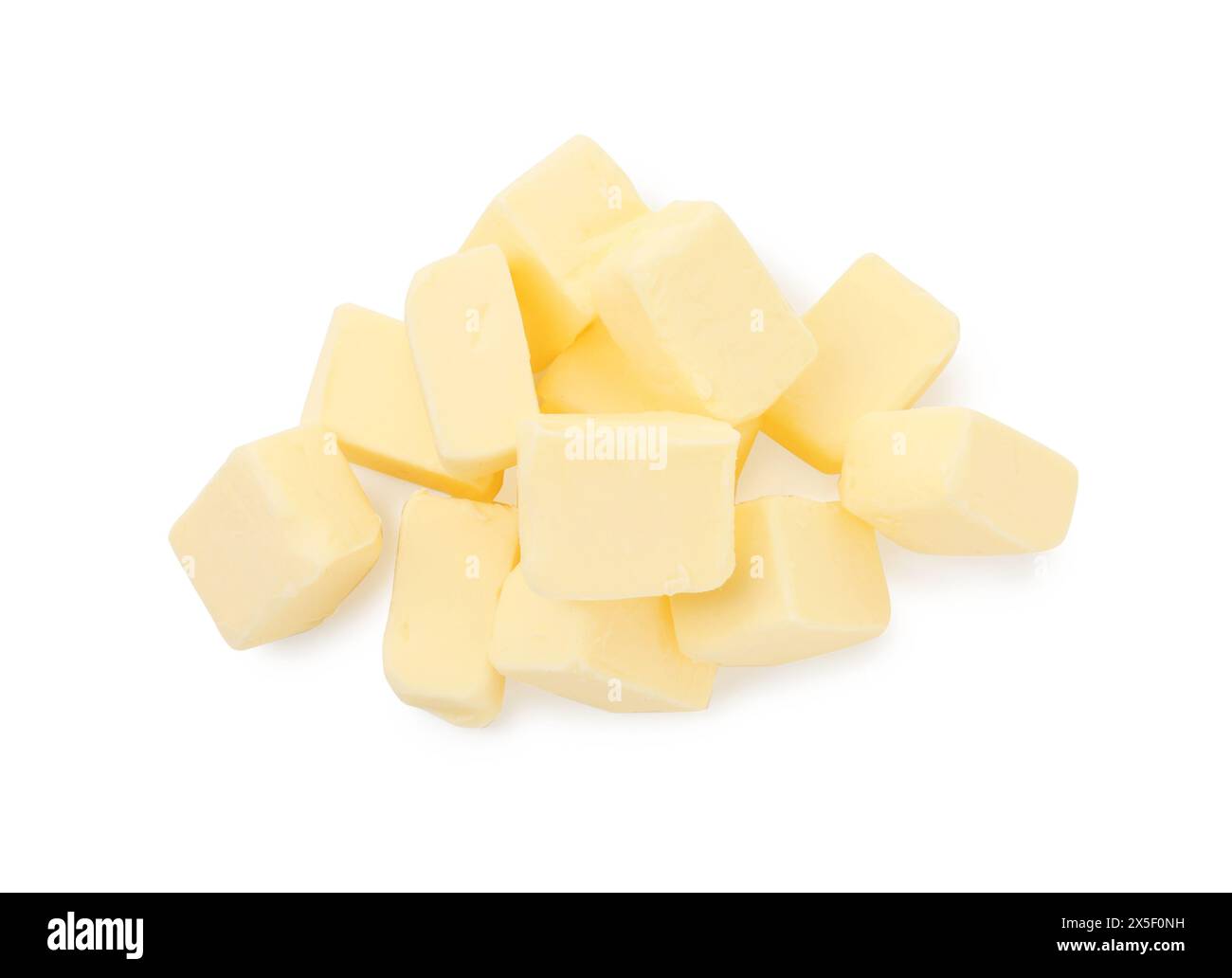 Pile of tasty butter cubes isolated on white, top view Stock Photo - Alamy