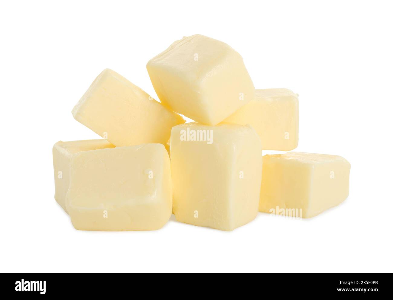 Pile of tasty butter cubes isolated on white Stock Photo - Alamy