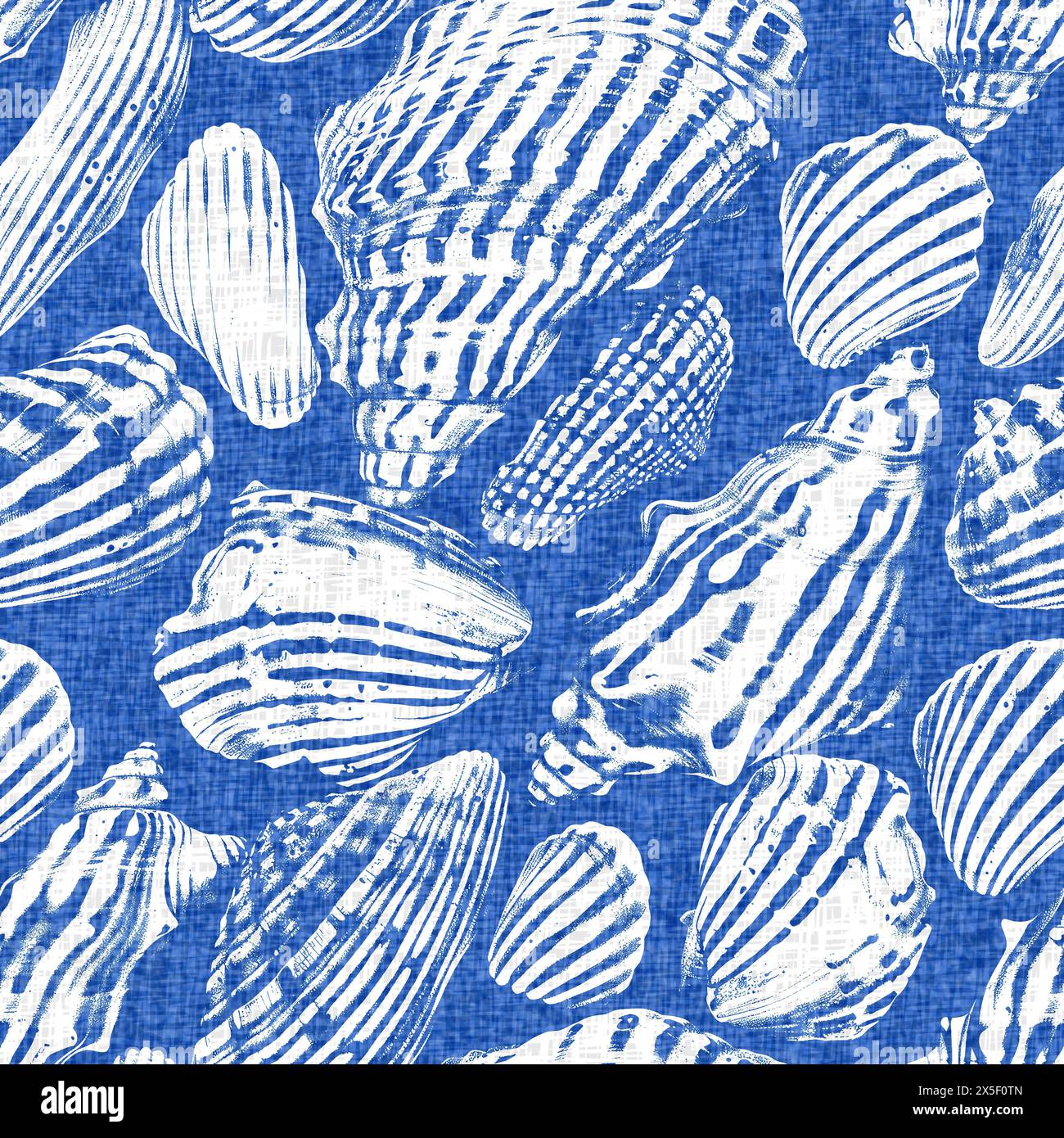 Azure blue white shell motif with linen seamless batik background ...