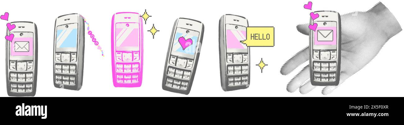 Feature phones trendy y2k elements set vector illustration Stock Vector ...