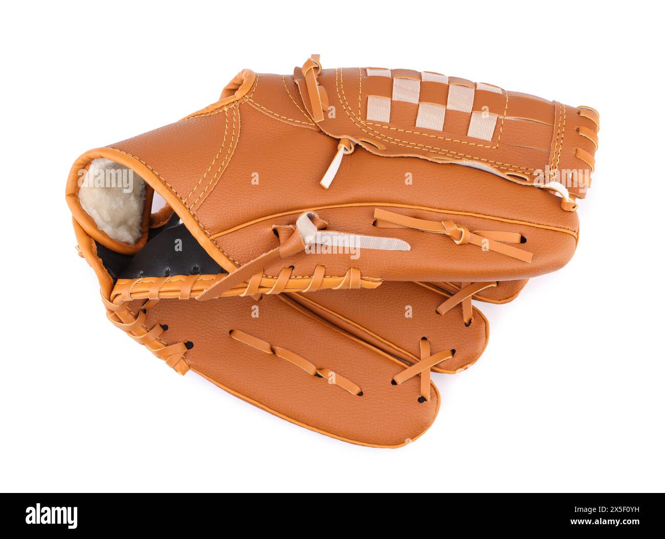 Brown baseball glove isolated on white, top view. Sports equipment ...