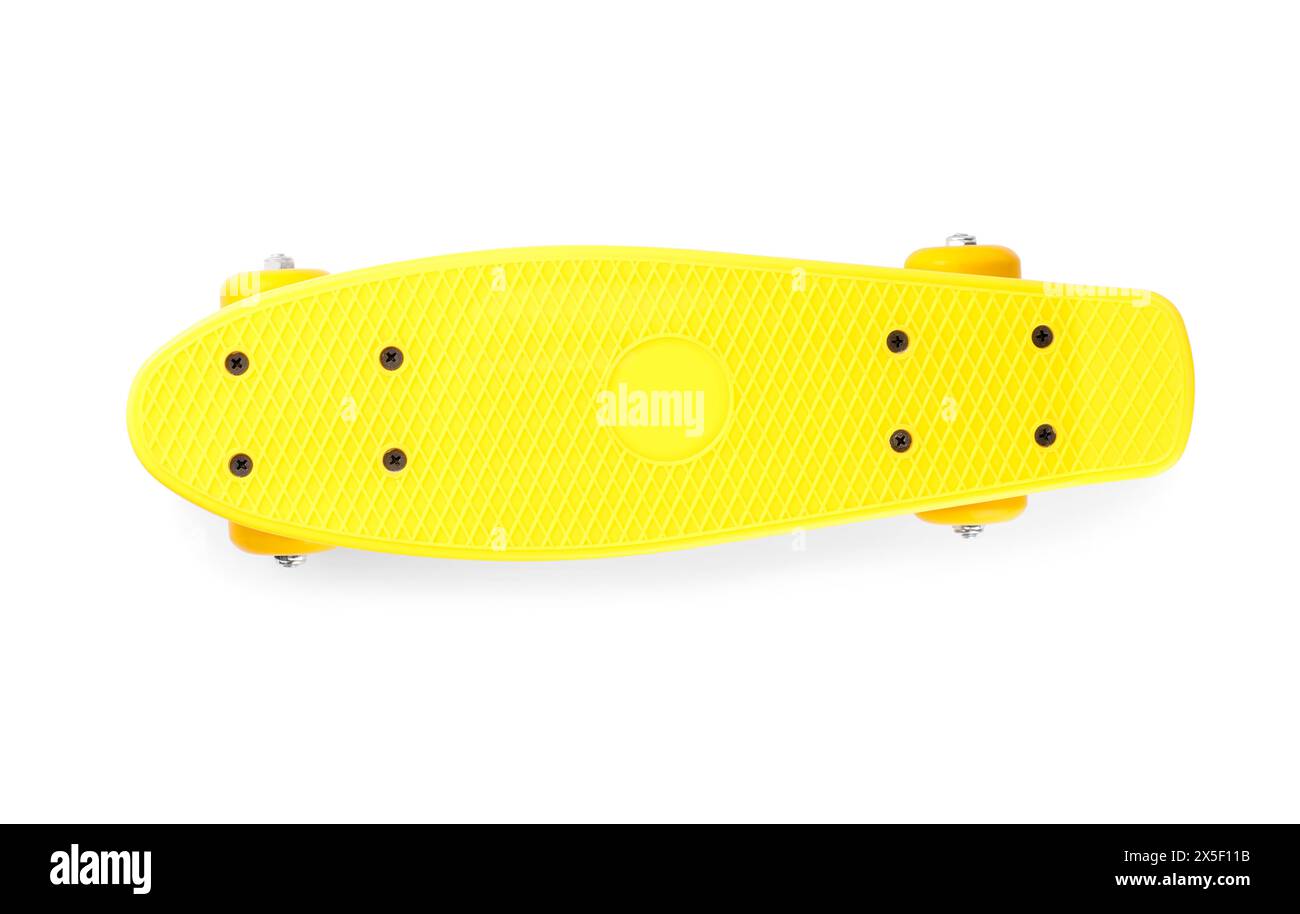 Yellow skateboard isolated on white, top view. Sports equipment Stock ...