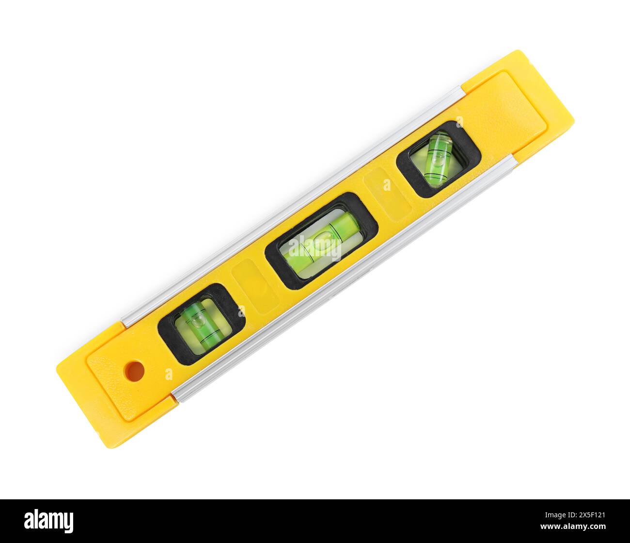 Yellow building level isolated on white, top view. Construction tool ...