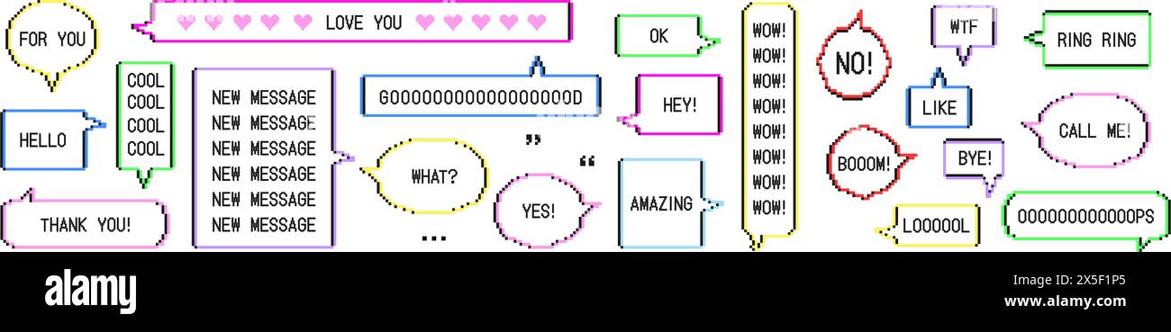 Pixel art speech bubbles set vector illustration Stock Vector Image ...
