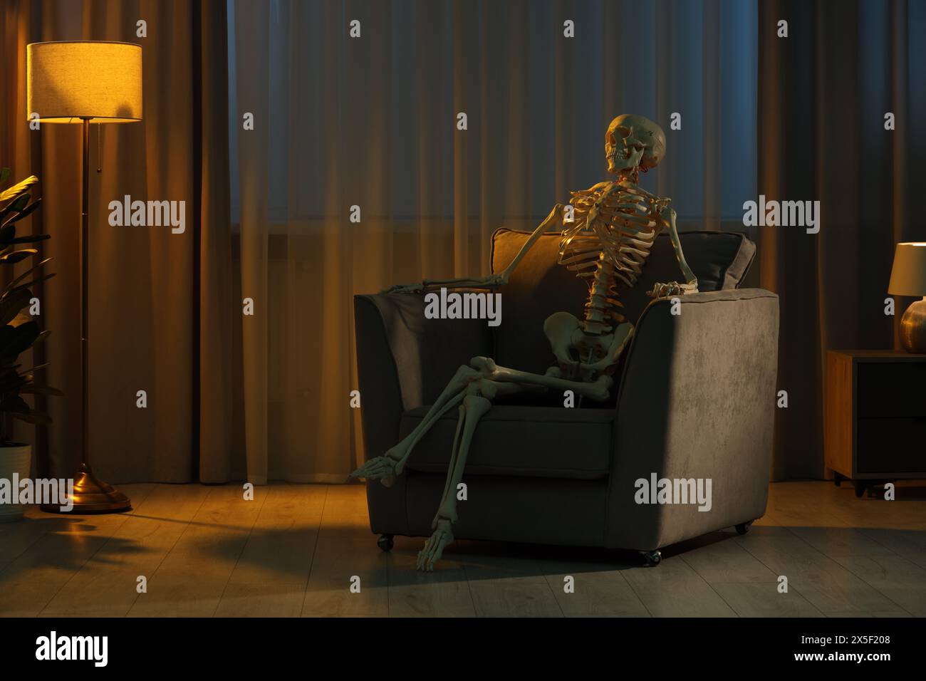 Skeleton relaxing in chair hi-res stock photography and images - Alamy