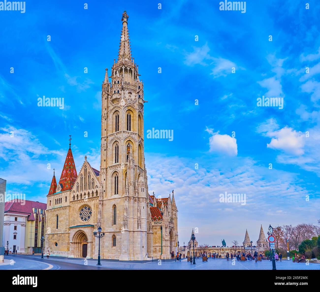 Iconic Gothic Matthias Church in front of the Fisherman's Bastion on ...