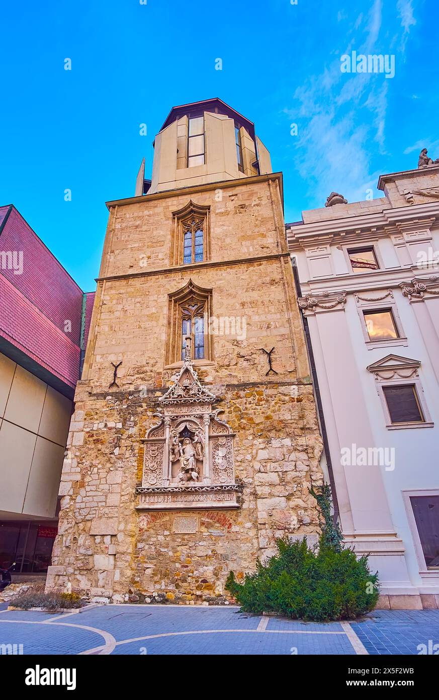 The Mathias Rex statue on the stone wall of the ruined column on Hess ...