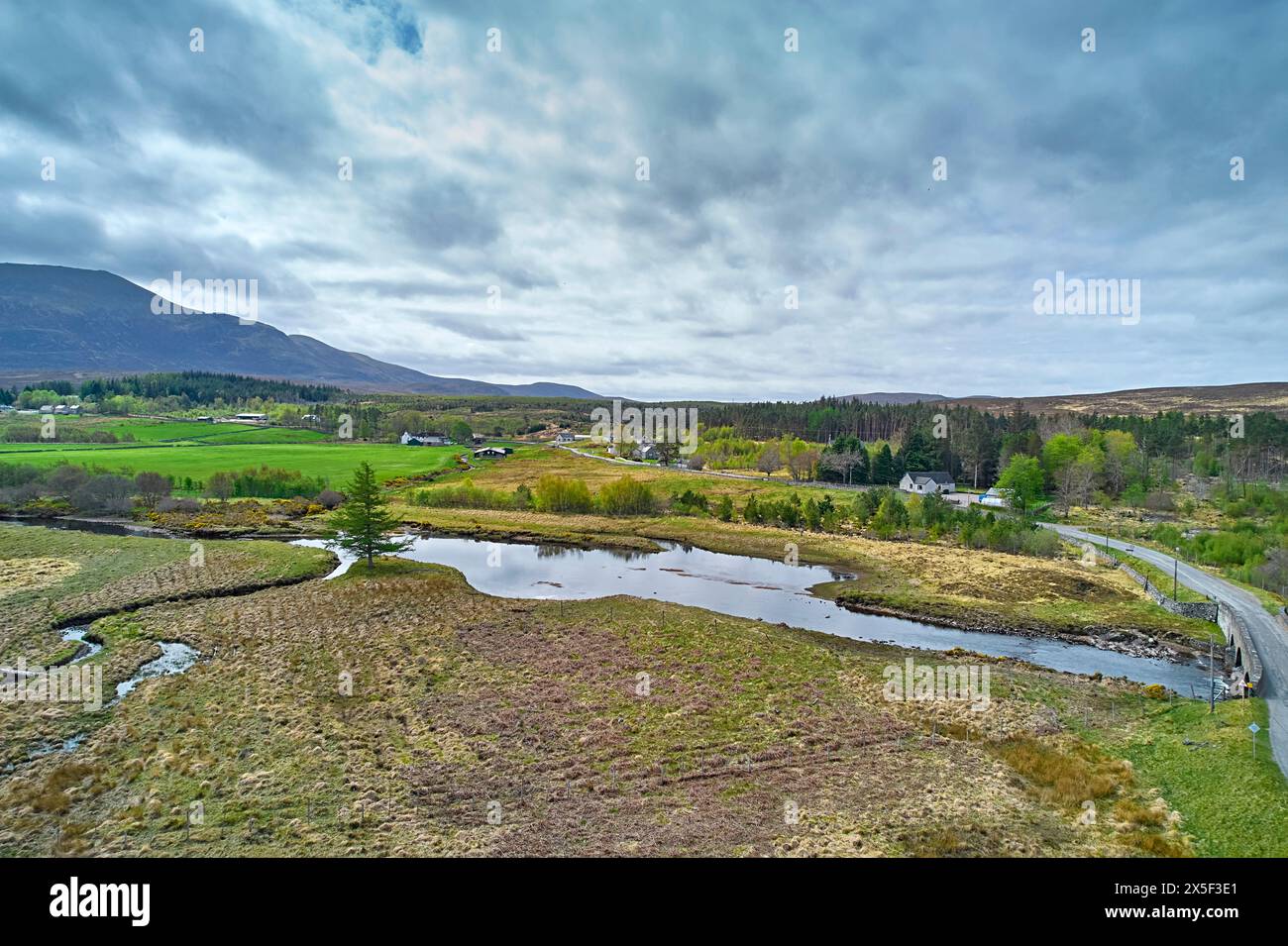 Altnaharra Sutherland Scotland village houses along the A836 road and ...