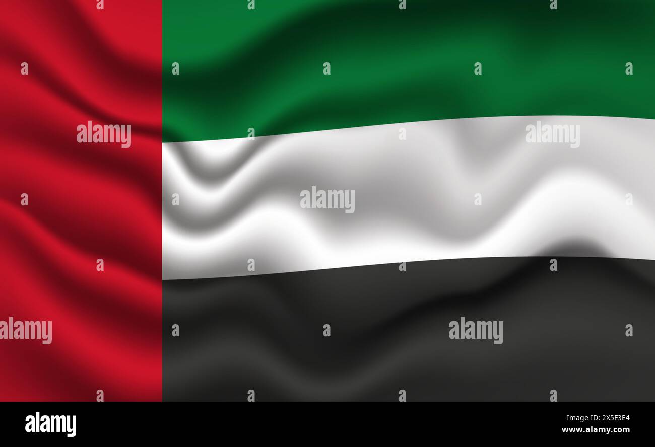 Waving UAE Flag 3D Illustration. The National Flag of the United Arab ...