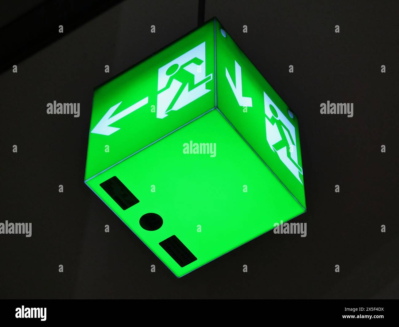 Illuminated emergency exit cubes serve to indicate easily recognizable ...