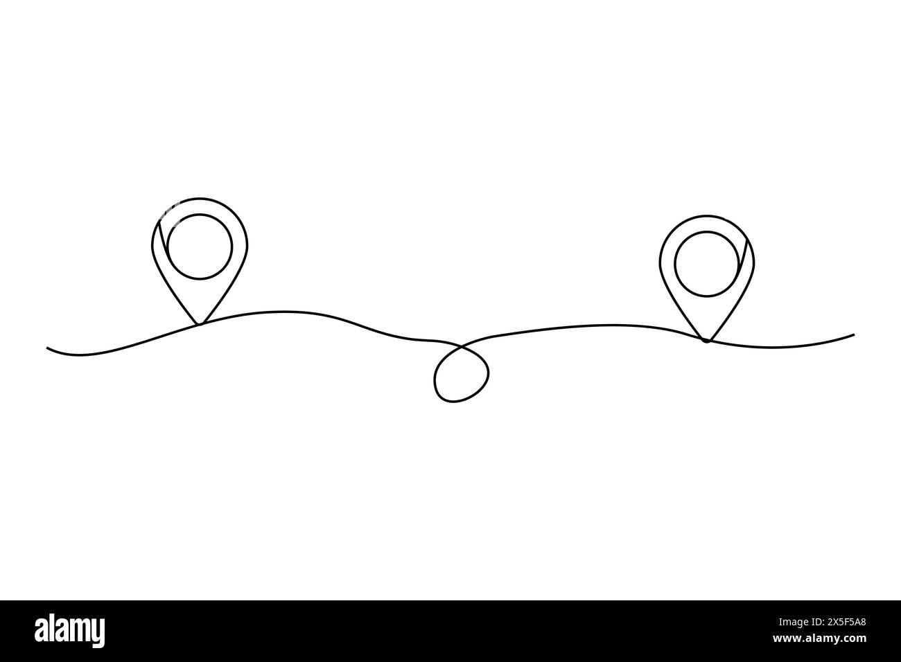 Continuous line location pins. Simplified map vector illustration ...