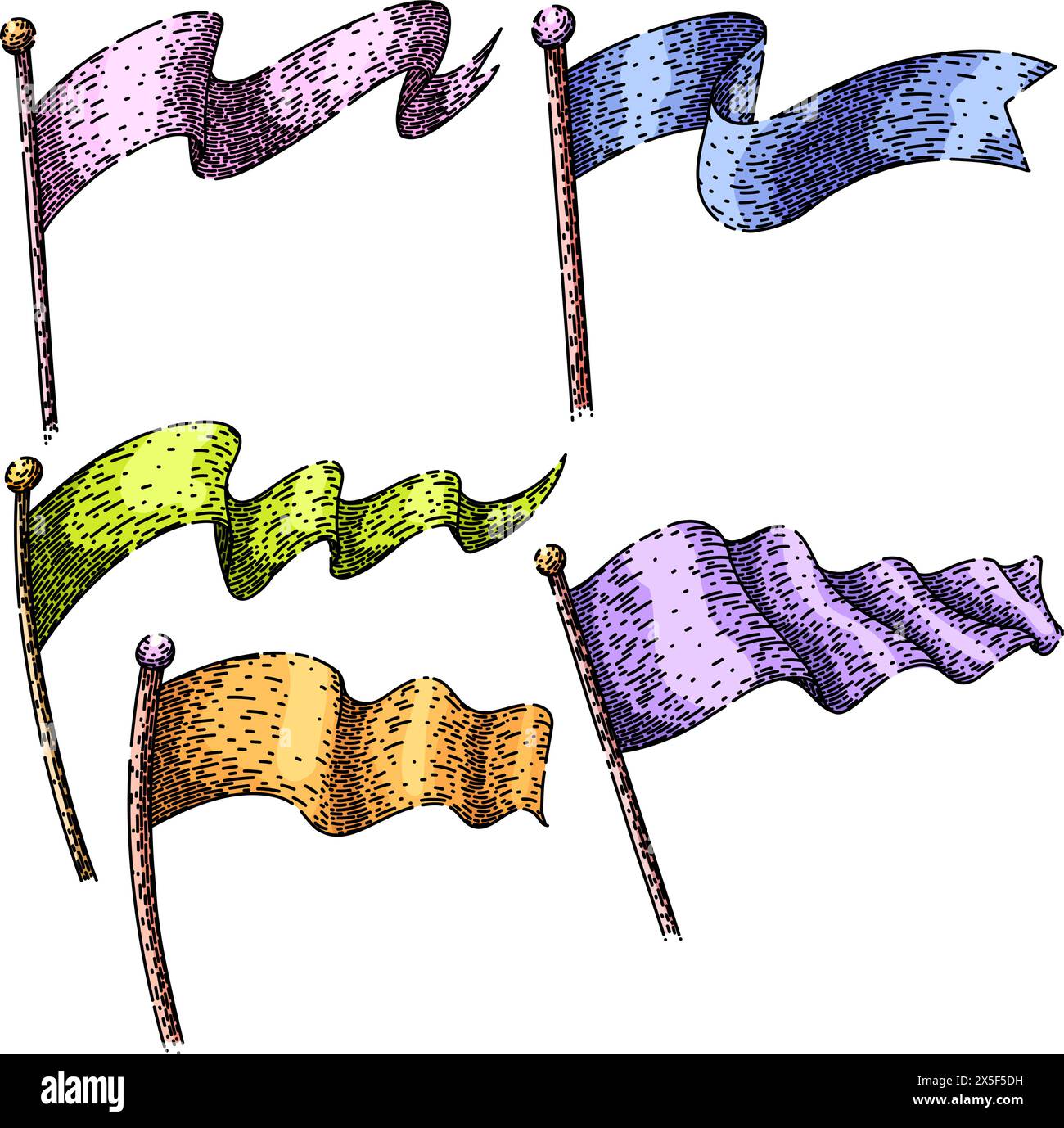 flag waving set sketch hand drawn vector Stock Vector Image & Art - Alamy