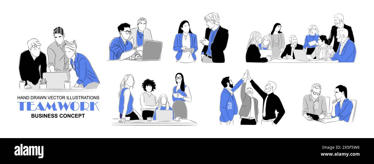 Business team members working together vector set Stock Vector Image ...