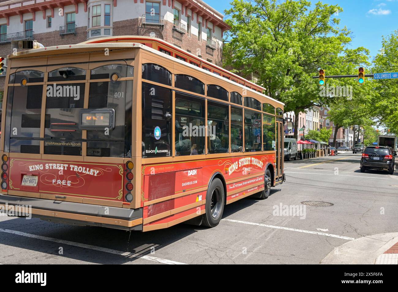 Alexandria, Virginia, USA - 1 May 2024: Free to use trolley bus for ...