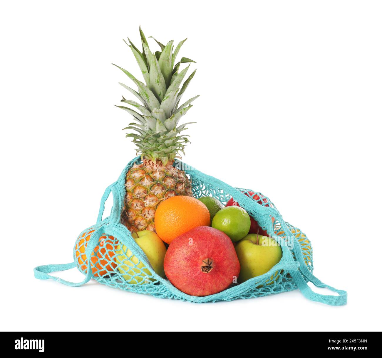 String bag with fresh fruits isolated on white Stock Photo - Alamy