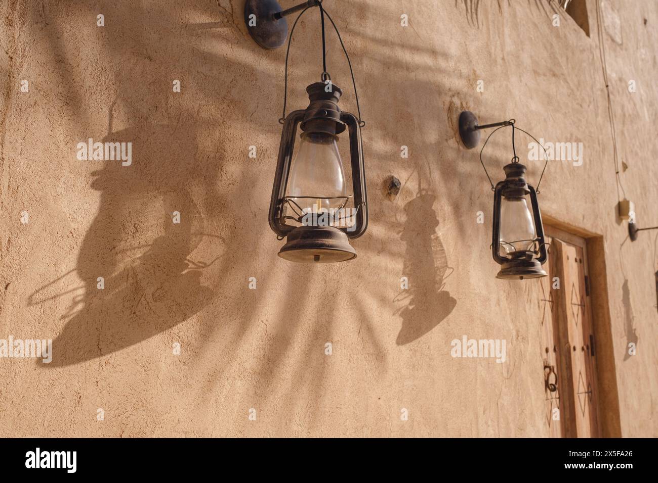 Old historic district in Dubai. Oriental Arabic old glass pendant lamps ...