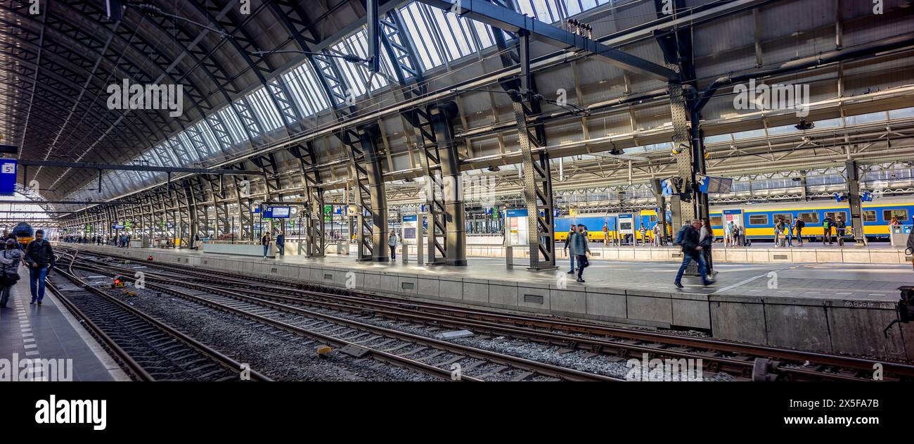 Central train station of Dutch railroad in capital city with large tube ...