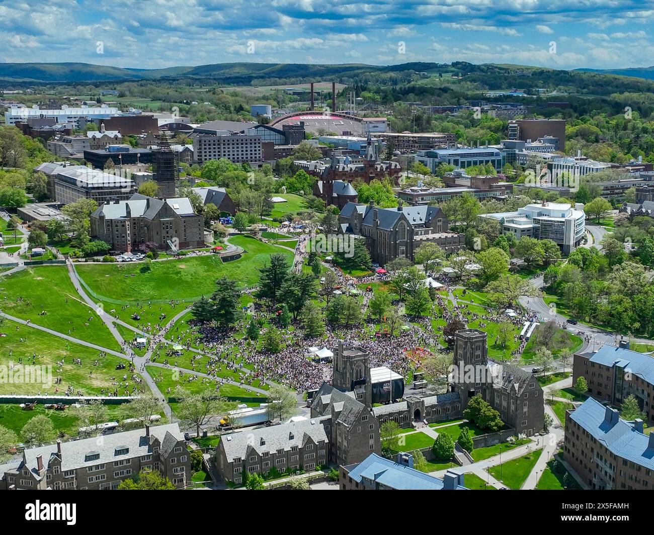 Ithaca, NY, USA - 05-08-2024: Distant aerial images of Slope Day at ...