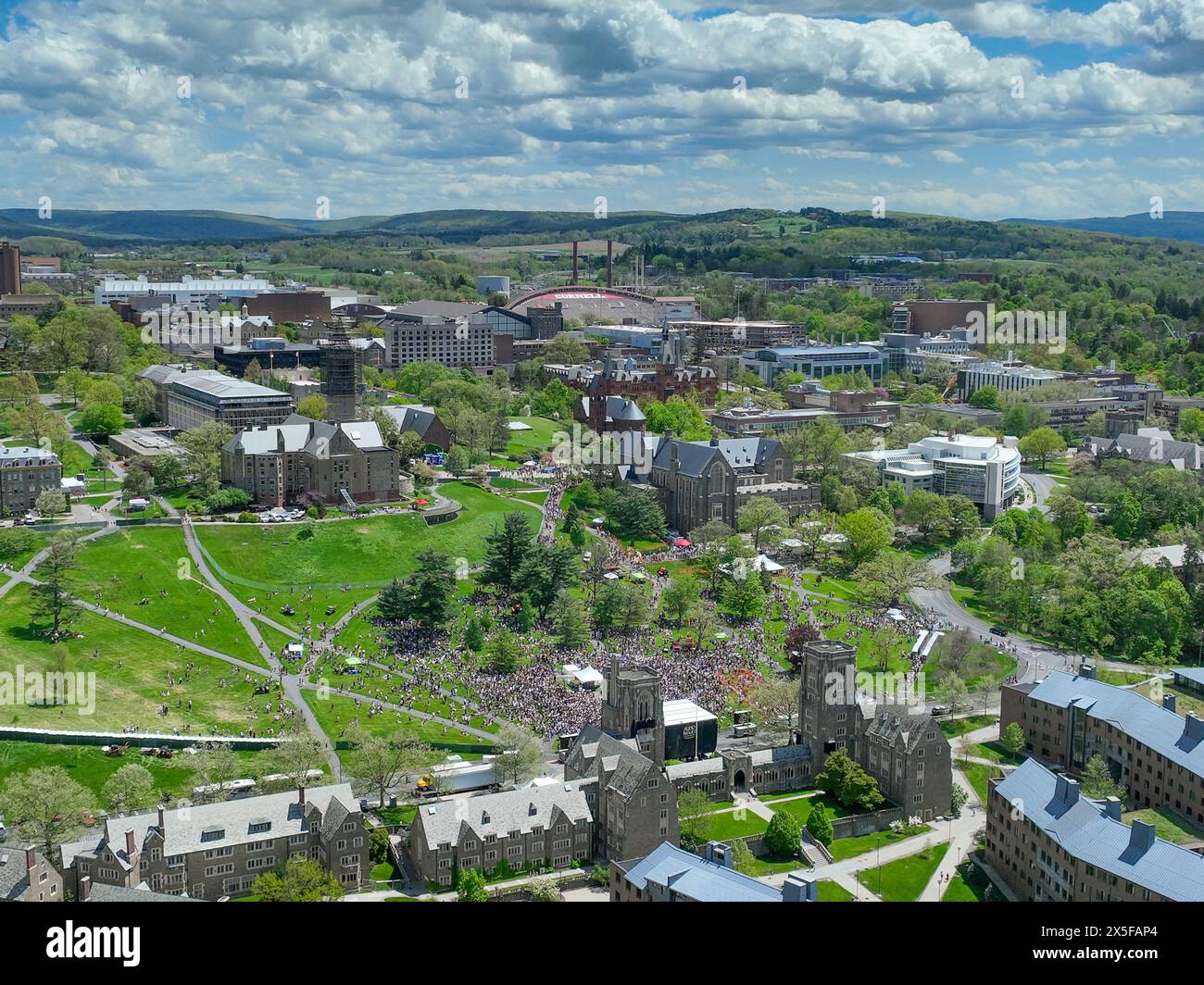 Ithaca, NY, USA - 05-08-2024: Distant aerial images of Slope Day at ...