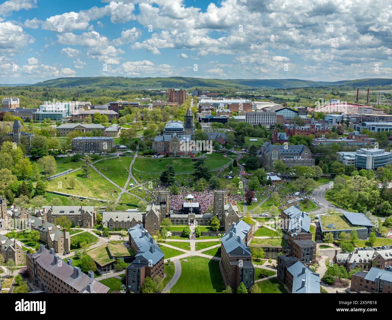 Ithaca, NY, USA - 05-08-2024: Distant aerial images of Slope Day at ...
