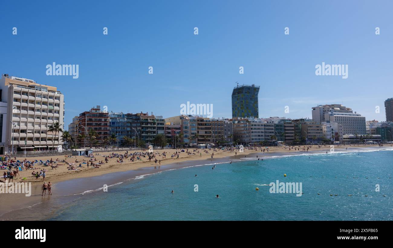 Las Palmas, Spain - Jan 23 2024: Elevated view of beach area and sea ...
