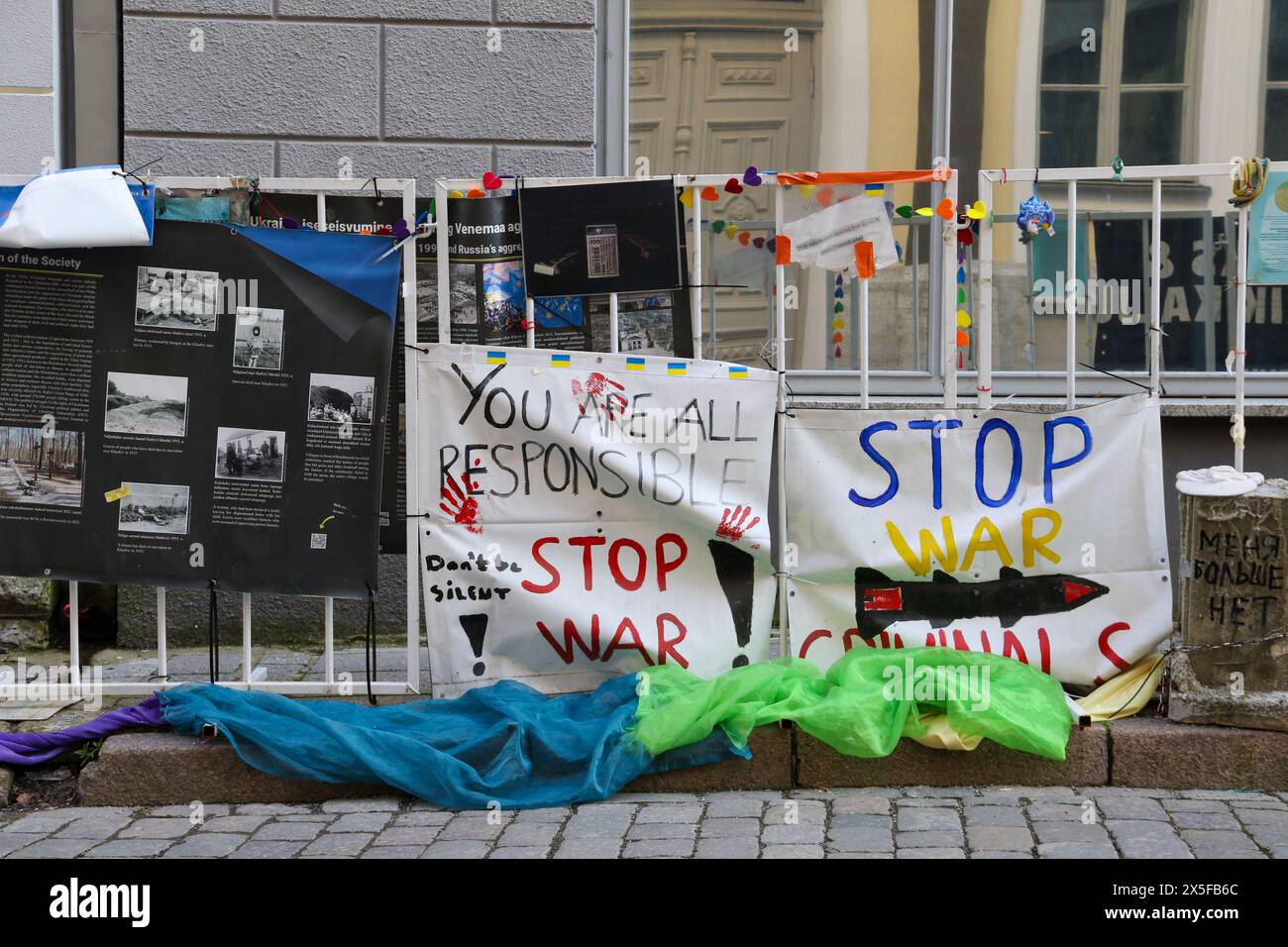 Tallin, Estonia - April 27 2024: Anti war signs on street. No visible ...