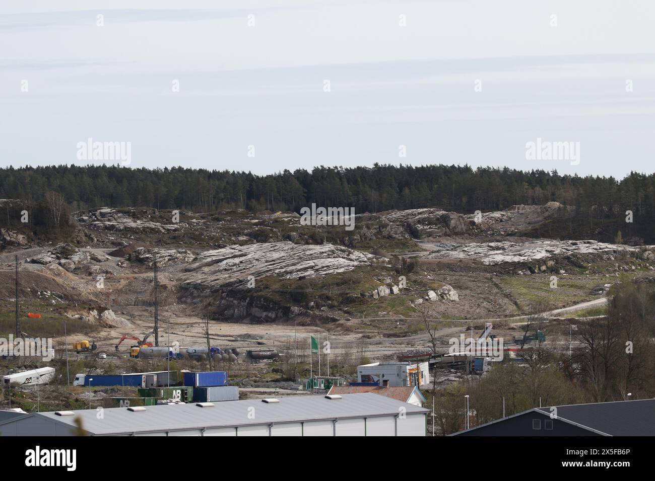 Stenungsund, Sweden - April 30 2024: Restoration work of freeway after ...