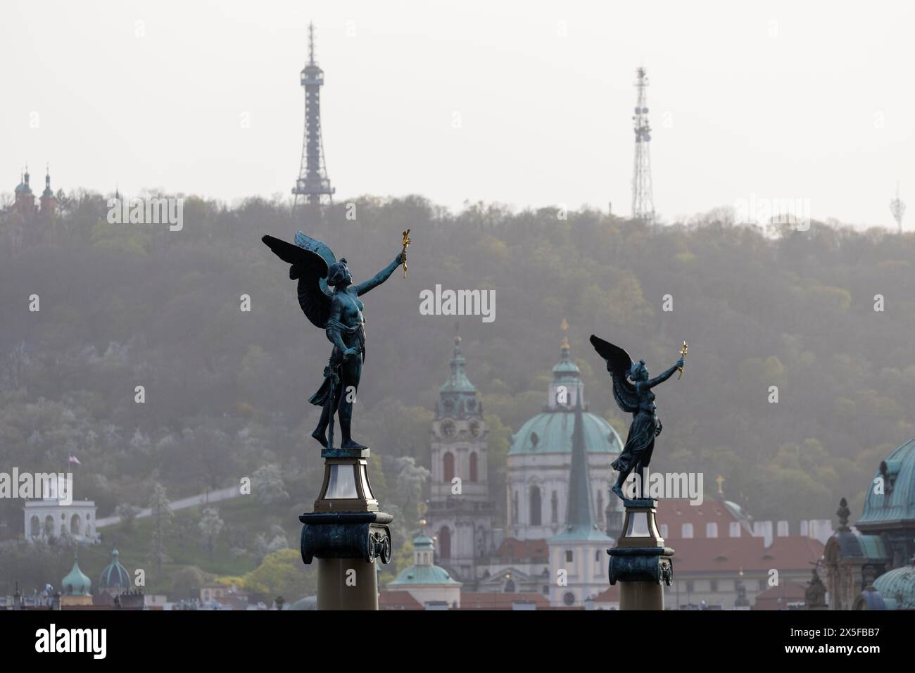 prague, czech republic - Mar 3 2024:Angel statues on bridge with ...