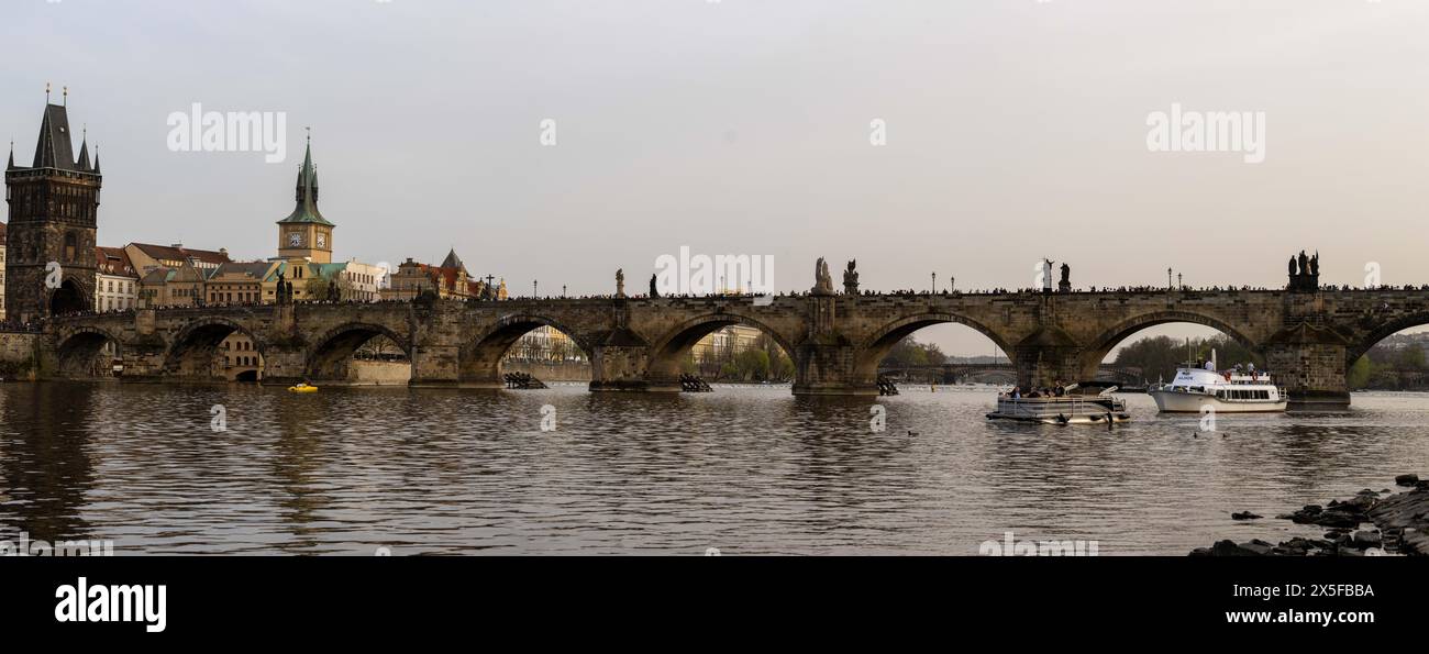 Prague, czech republic - Mar 3 2024: Panorama of Tourists walking on ...