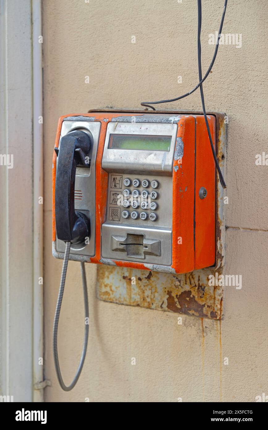 Old Rusty Card Payphone Public Telephone at Building Wall Stock Photo ...