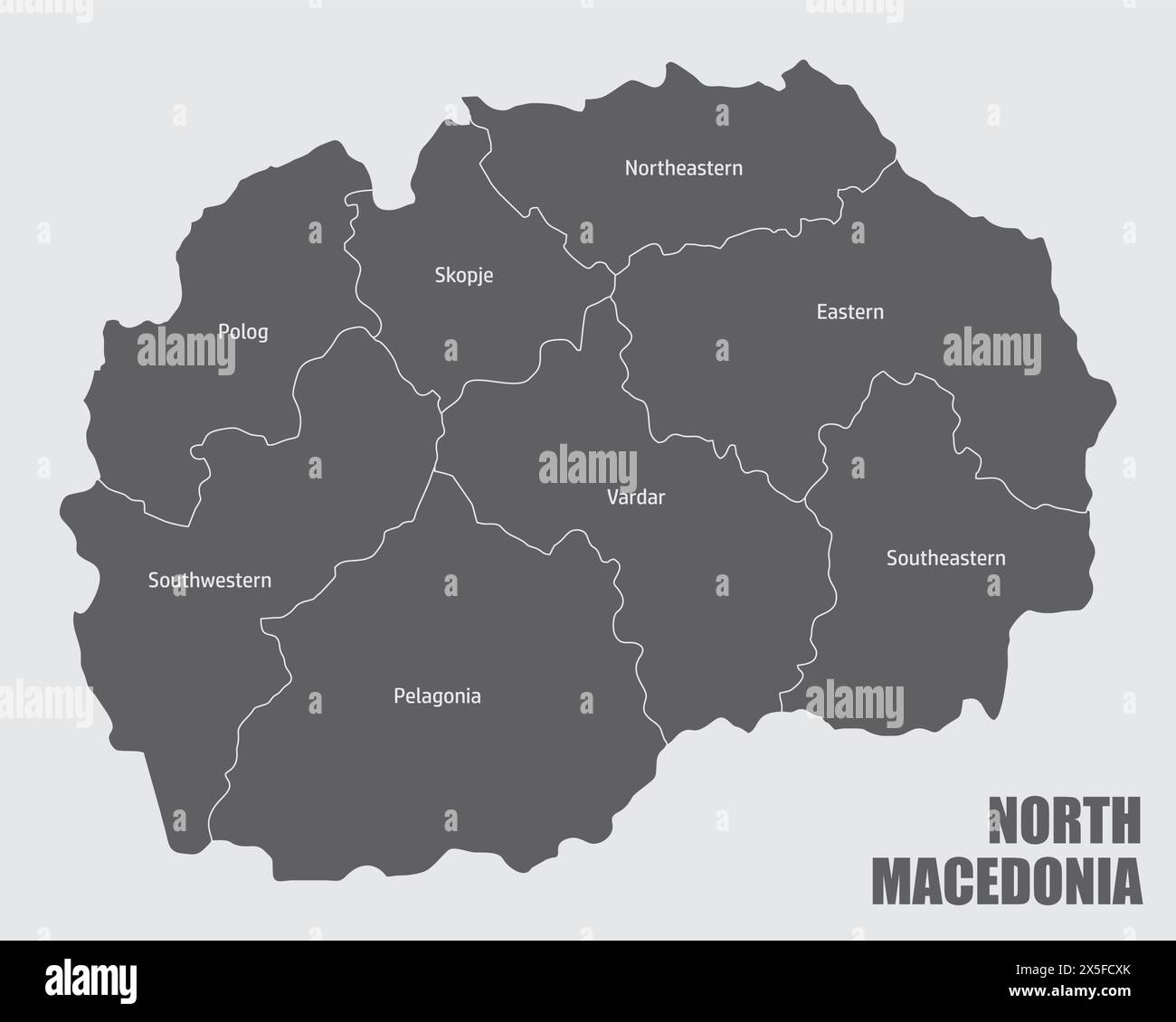 The administrative map of North Macedonia with labels Stock Vector ...