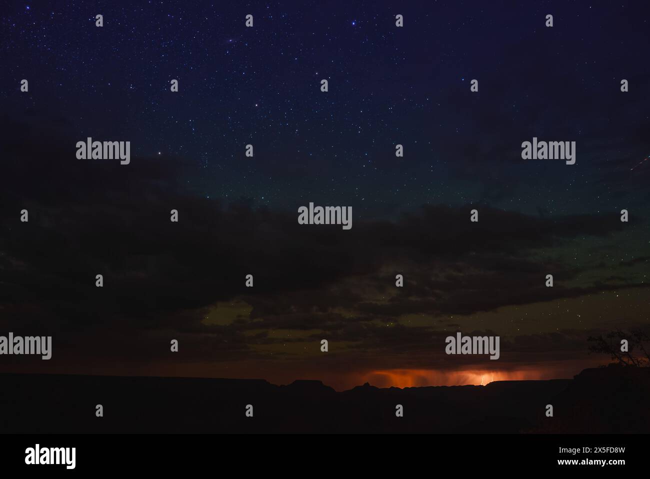 Starry Night Sky Over Silhouetted Mountains, Glowing Horizon Stock ...