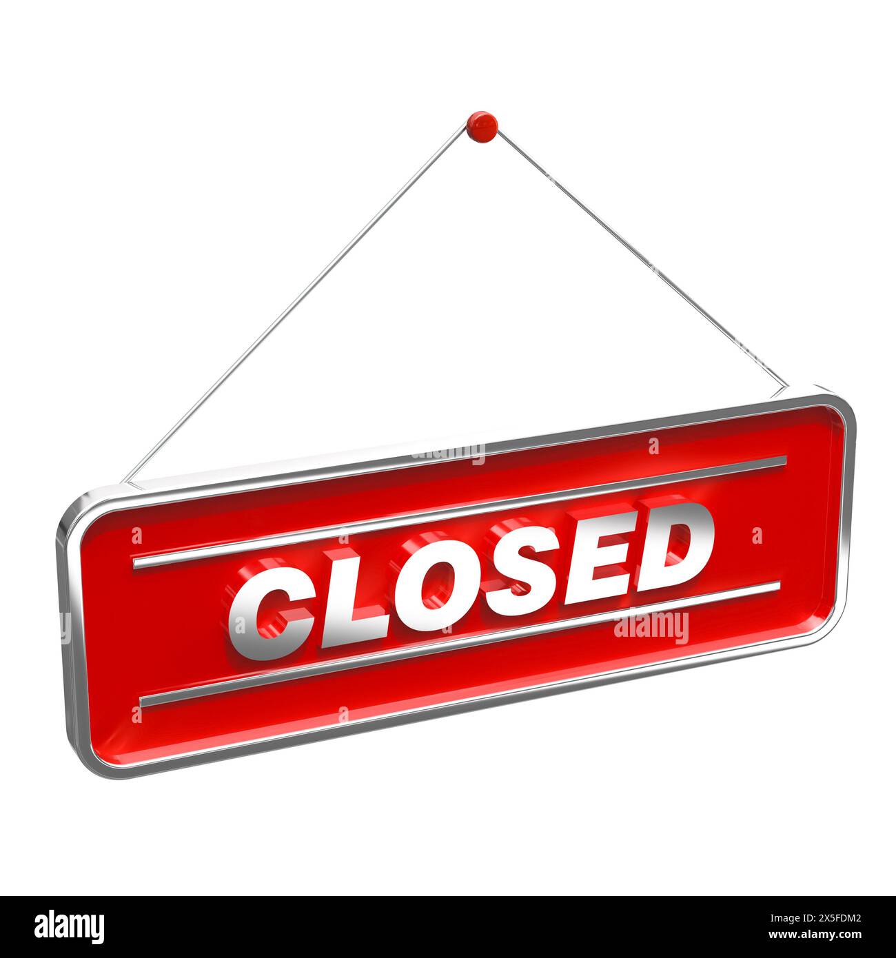 red, glossy closed sign hanging white background Stock Photo - Alamy