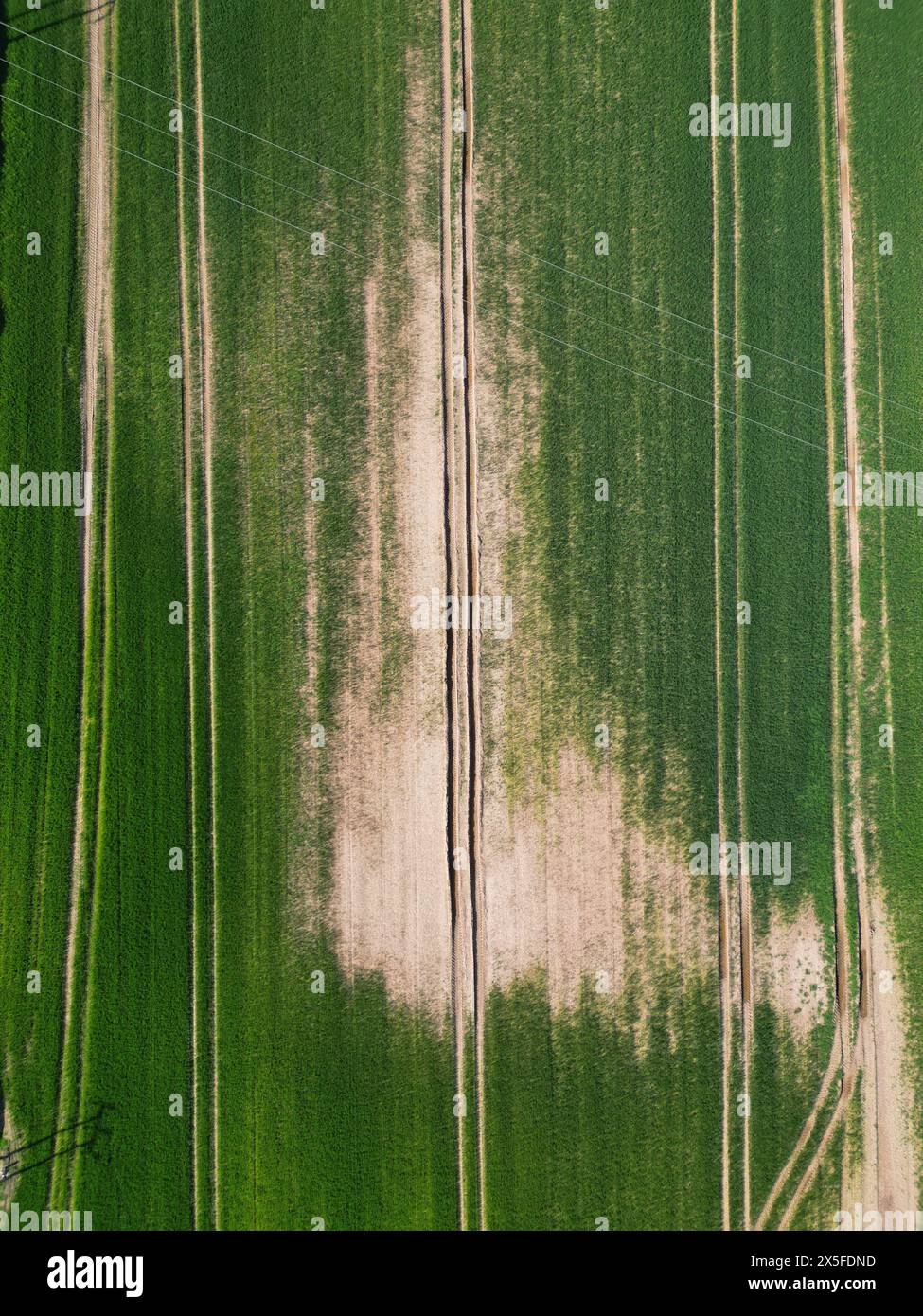 Aerial view of water damaged agricultural farm crops in Herefordshire ...