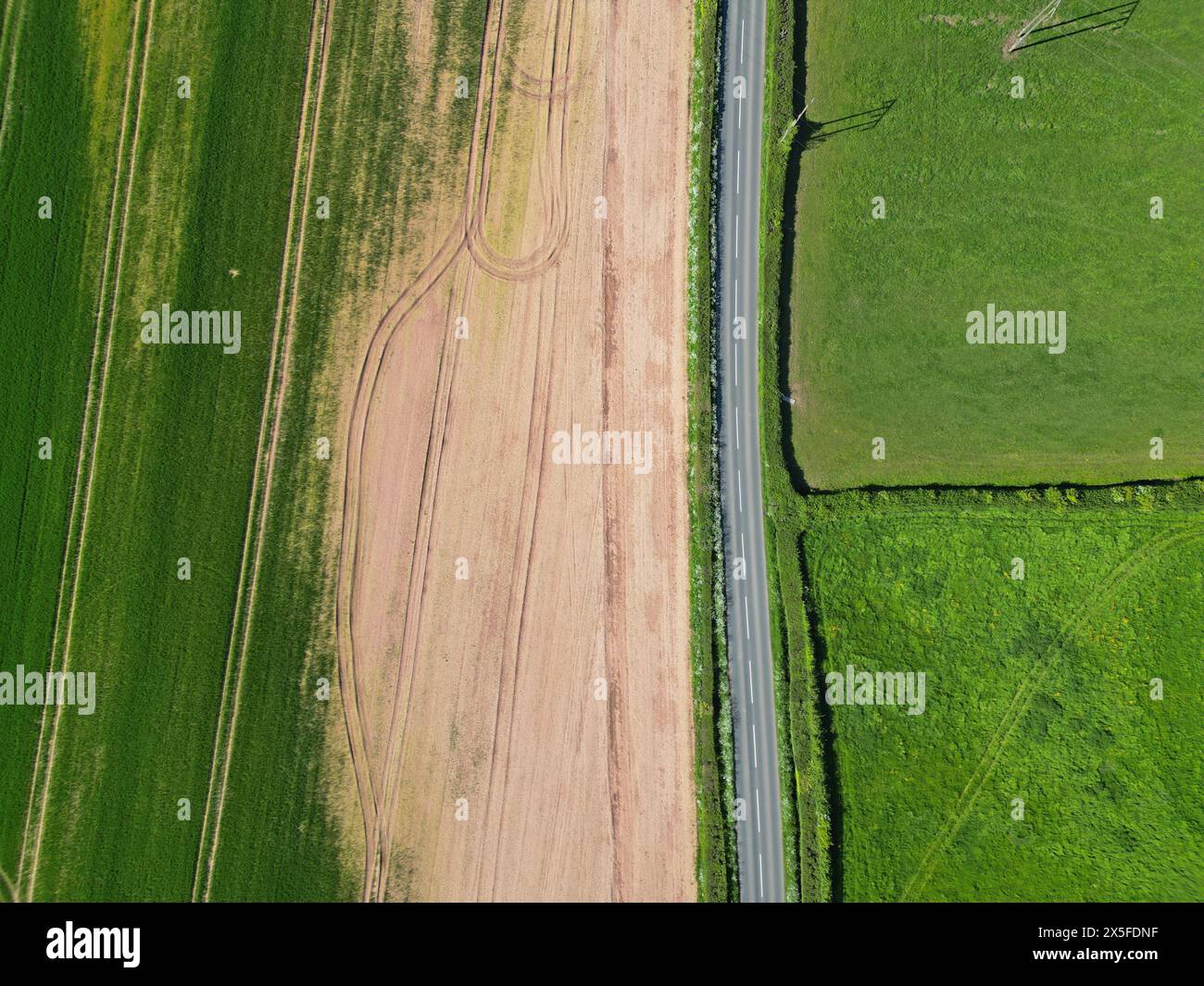 Aerial view of water damaged agricultural farm crops in Herefordshire ...