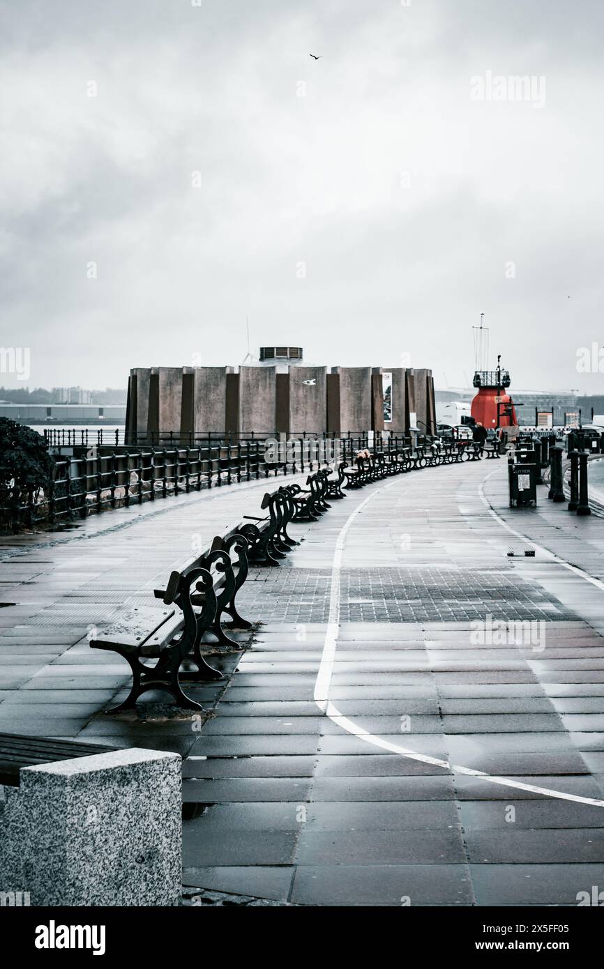 New Brighton Wallasey sea front on a cold winters day with empty park ...