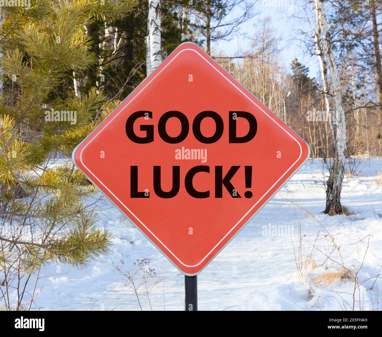 Good luck symbol. Concept words Good luck on beautiful red road sign ...