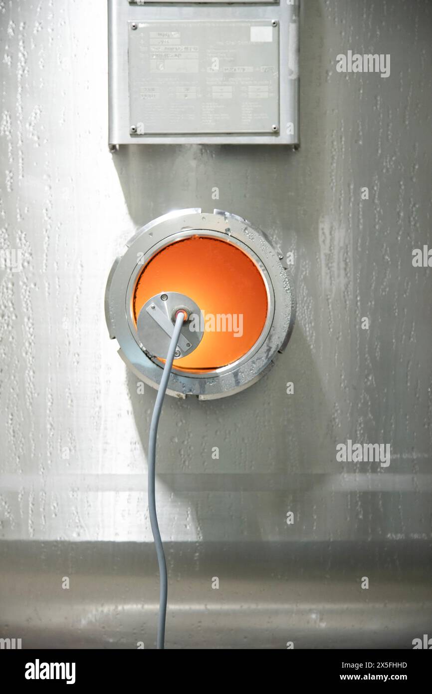 Sight manhole of Stainless steel storage tank in a brewery factory ...