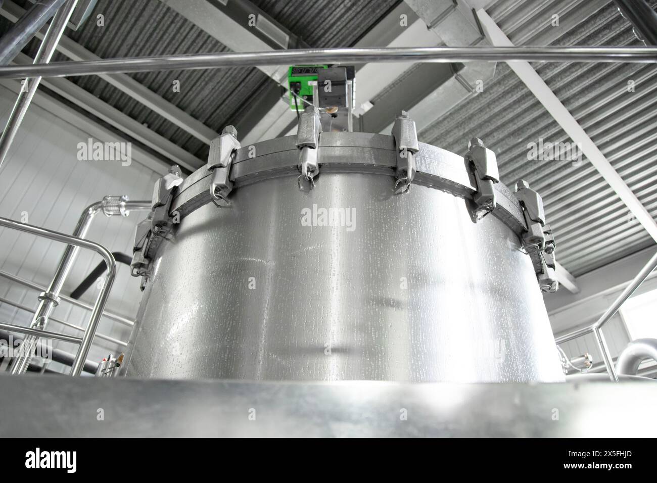 Round copper storage tanks for beer fermentation and maturation. Brew ...