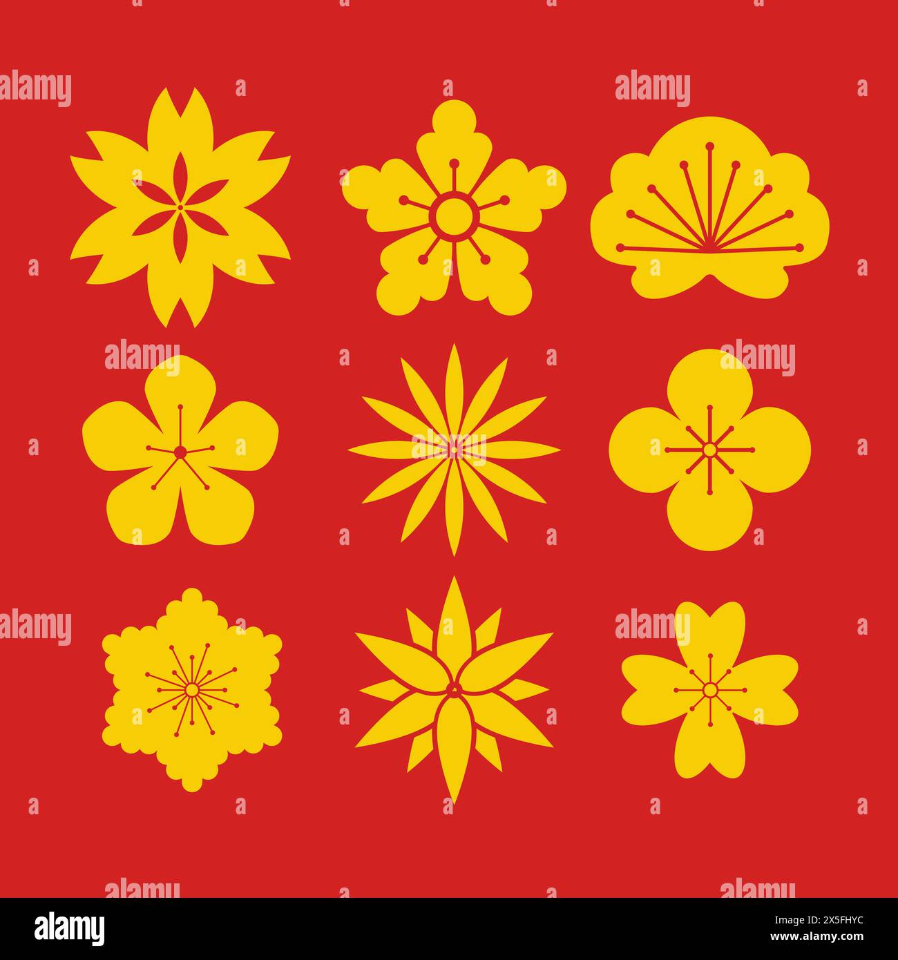 chinese flower set cartoon vector illustration Stock Vector Image & Art ...