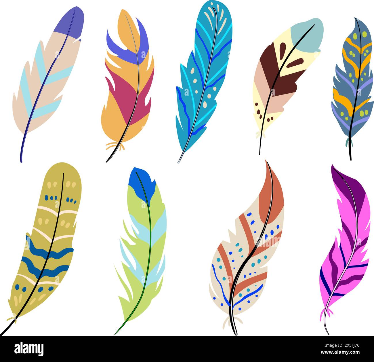 feather exotic bird set cartoon vector illustration Stock Vector Image ...