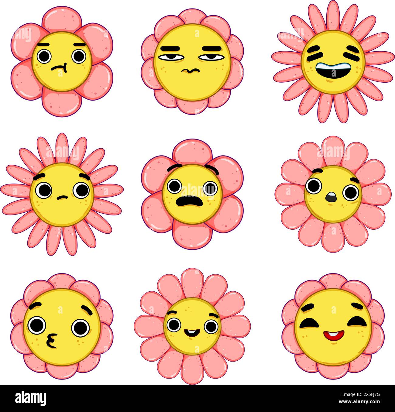 flower character set cartoon vector illustration Stock Vector Image ...