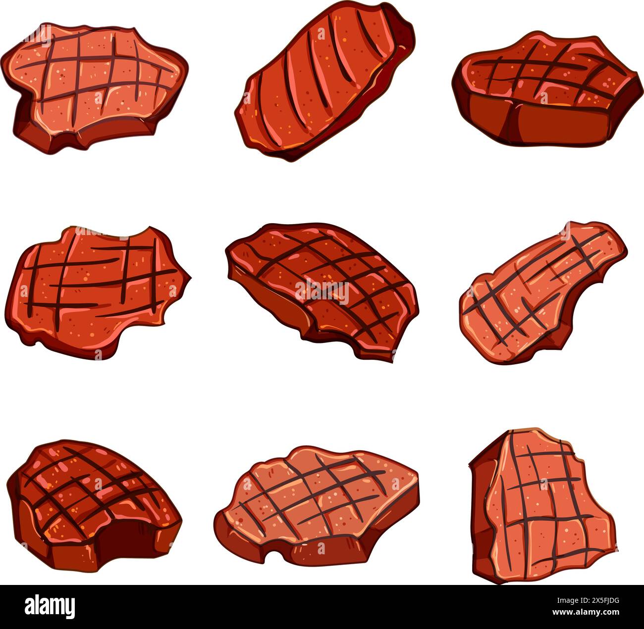steak grill set cartoon vector illustration Stock Vector Image & Art ...